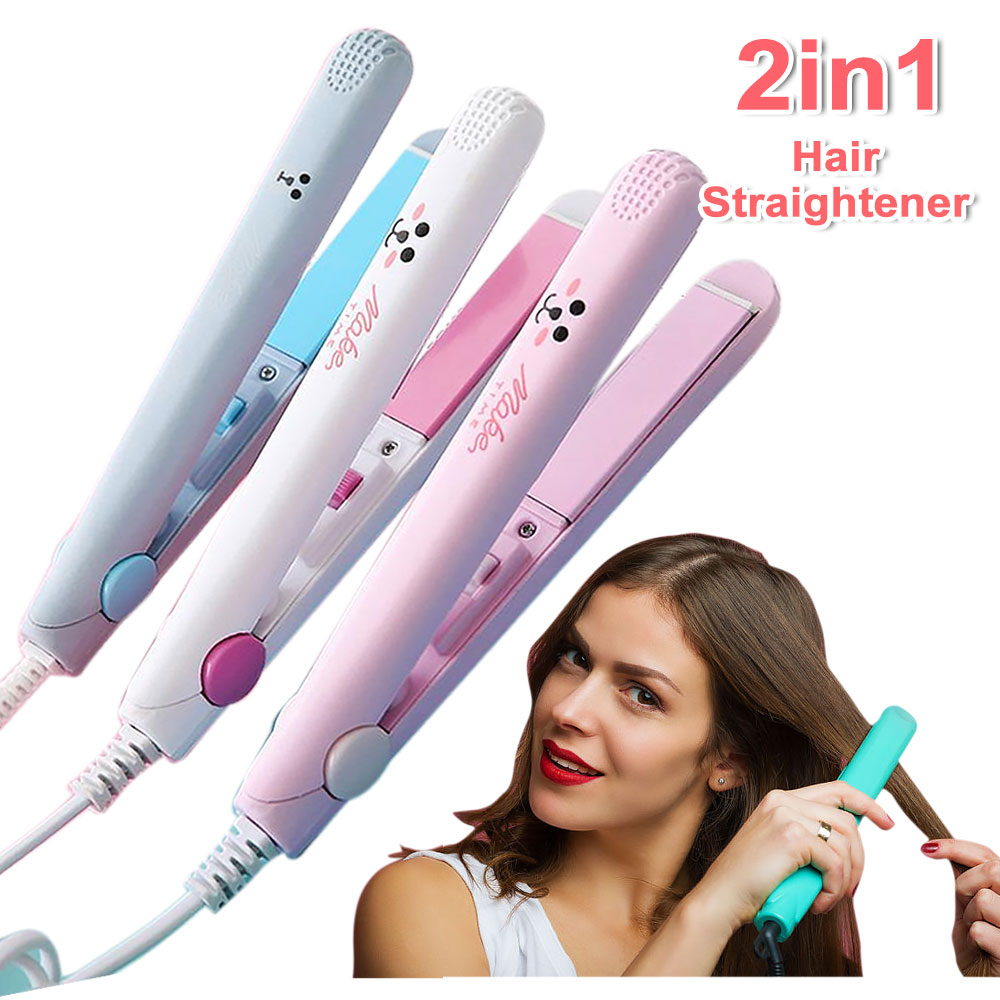 𝟮 𝗜𝗡 𝟭 》 Mini Portable Travel Wet Dry Electric Hair Straightener Curler ...