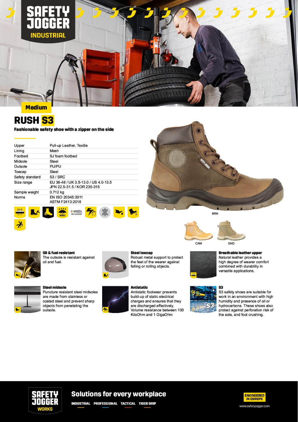 Safety Jogger Safety Shoes RUSH Safety Shoes with Zip Brown Middle Cut ...