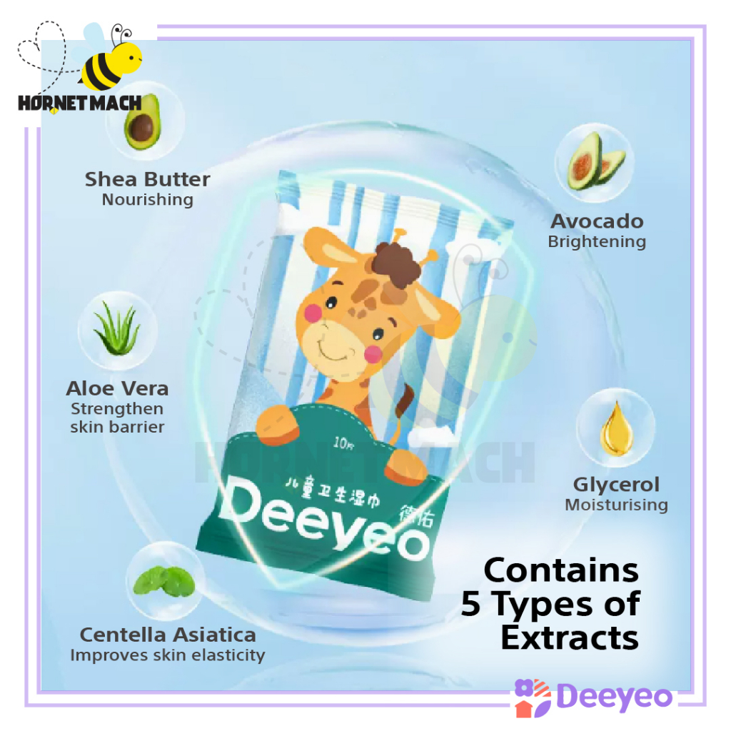 Deeyeo Premium Baby Antibacterial Wipes (10 Wipes x 10 Packs) | Shopee ...
