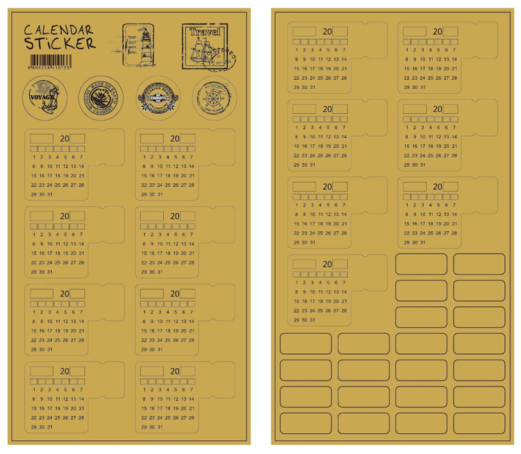 Vintage Kraft Paper Perpetual Calendar Index Stickers Self Fill in Year ...