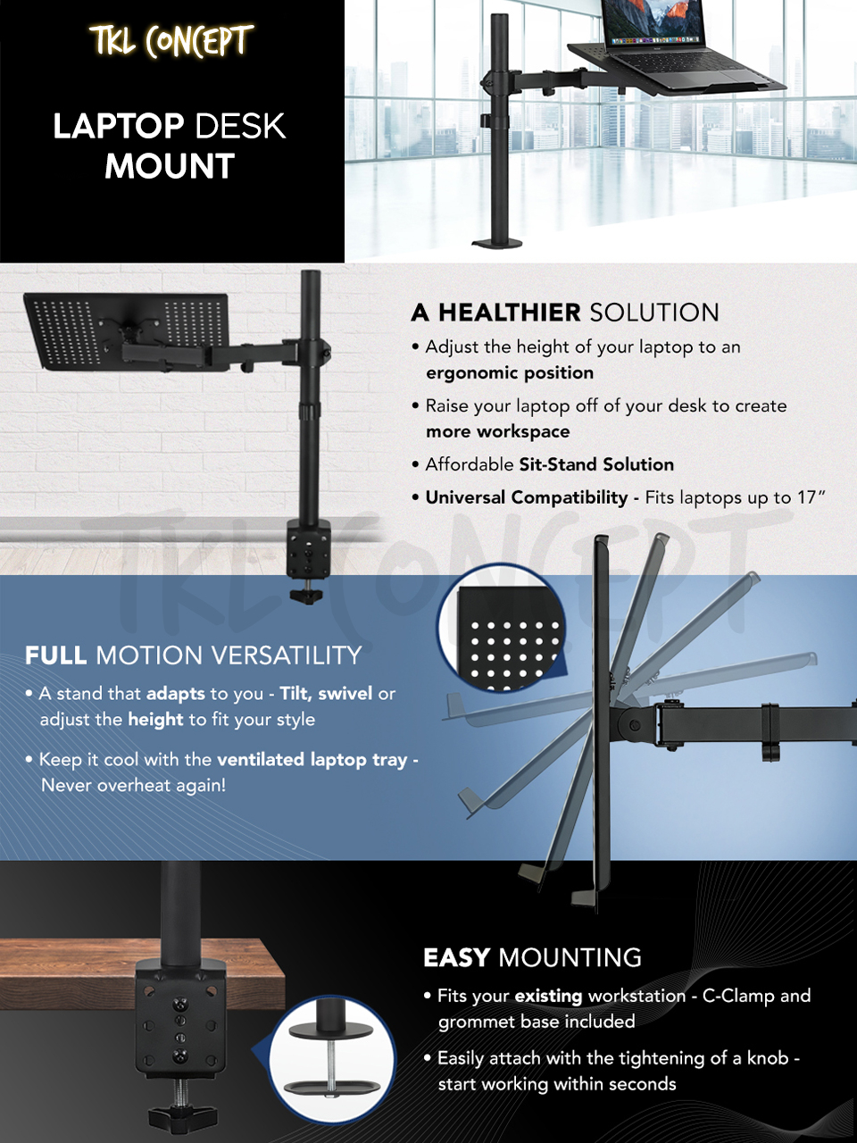 Laptop Desk Stand Mount | Laptop Tray Mount | Fully Adjustable Laptop ...