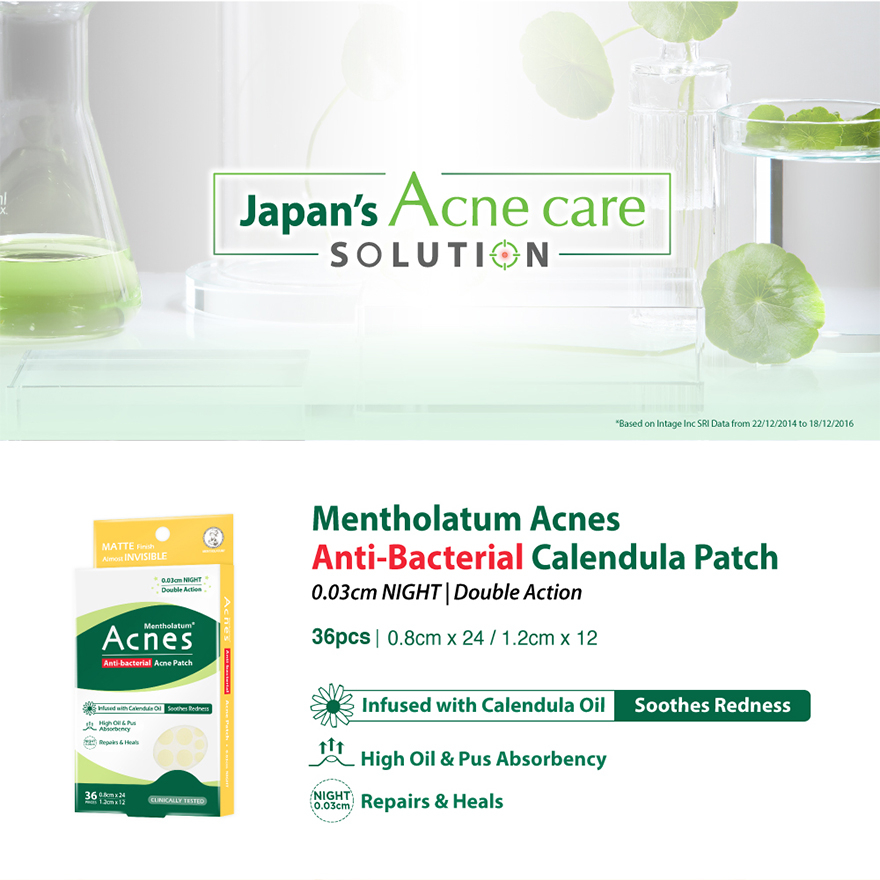 Mentholatum Acnes Anti-Bacterial Calendula Night Patch 36's 0.03cm ...