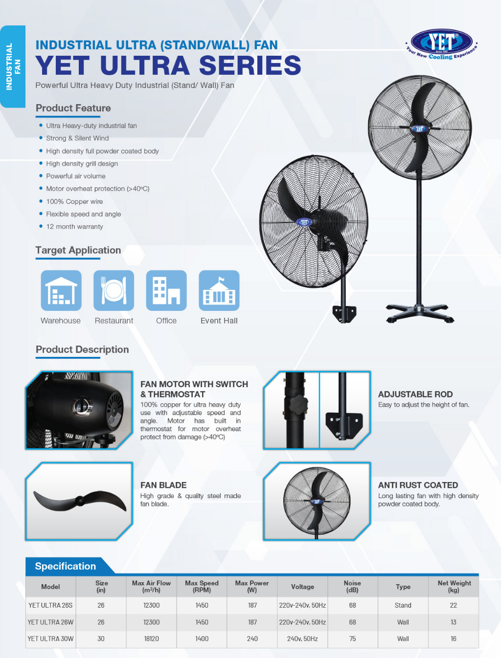 YET ECO 26S Ultra 26 Inch Heavy Duty Powerful Industrial Stand Fan ...