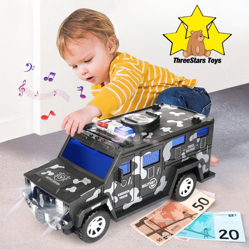 Military Car Safe Box ATM Police Car Toys Tabung ATM Machine Kids Money ...