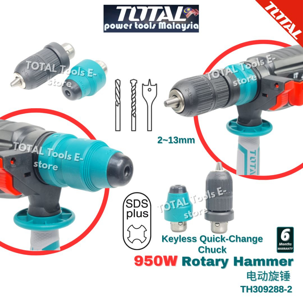 TOTAL NEW MODEL 950W Rotary Hammer SDS plus quick-change chuck ( 2 ...