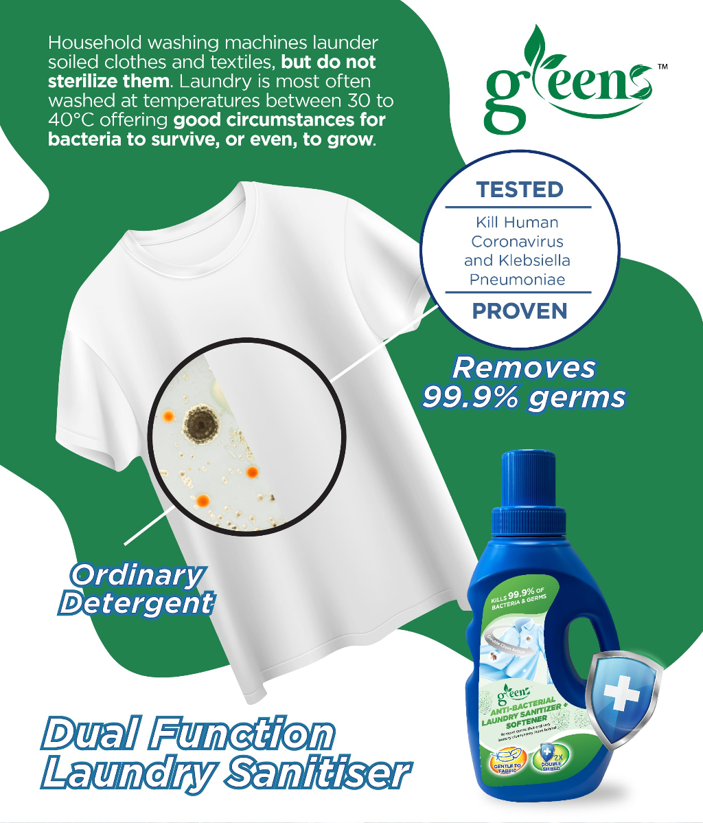 GREENS 2 in 1 Anti-Bacterial Laundry Sanitizer and Softener Kills 99.9% ...
