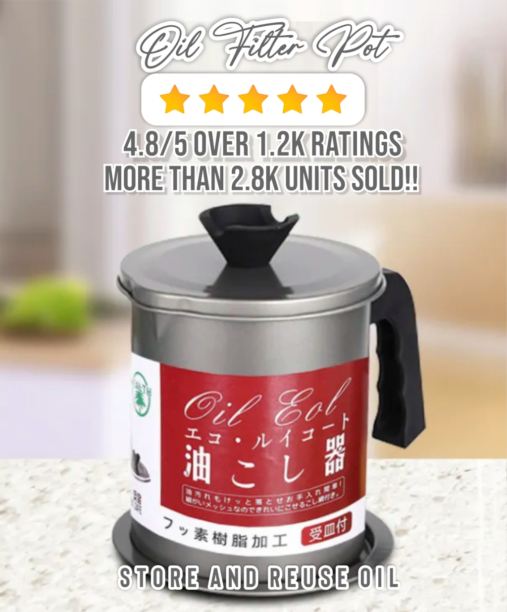 1.4L/1.7L Stainless Steel Oil Pot Bekas Minyak With Penapis Minyak ...