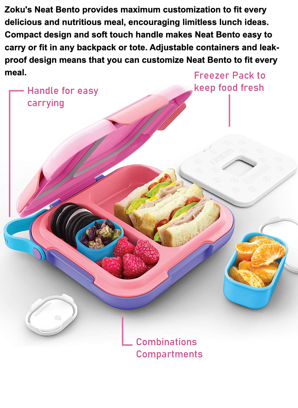 Zoku BPA Free Neat Bento Kid Lunch Box Premium Quality Multi ...