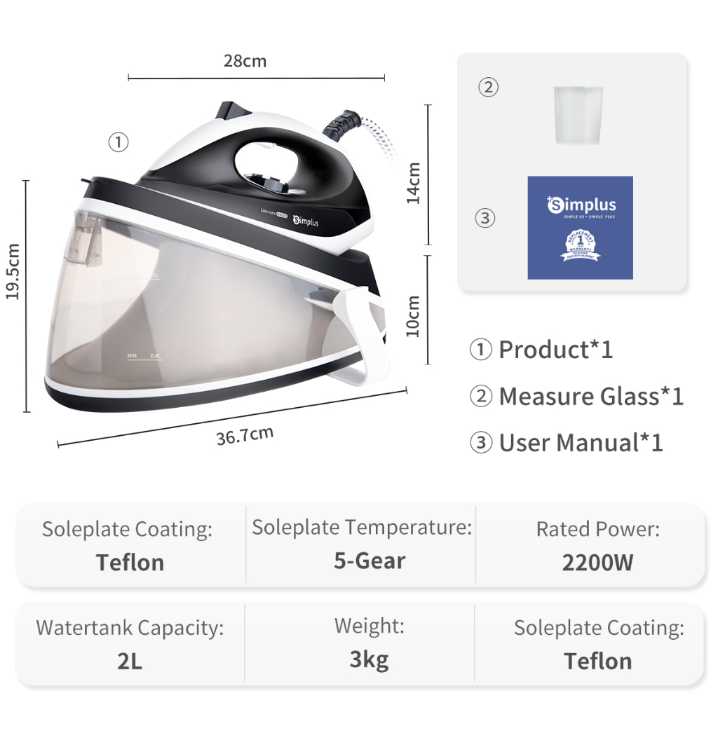 Simplus Generator Steam Iron丨Teflon Coated Soleplate丨Self Maintain Mode ...