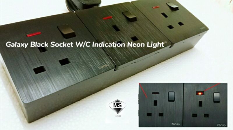 Heavy Duty 3 Gang Galaxy Black Socket W/C Indication Neon Light T ...