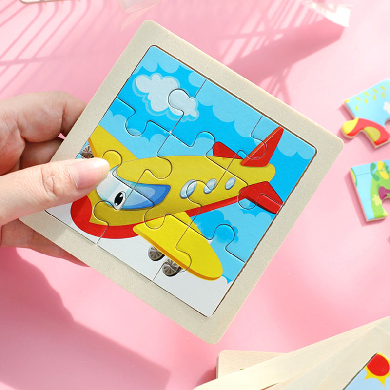Mini Wooden 9pcs Jigsaw Puzzle Cute Cartoon Kids Early Learning ...