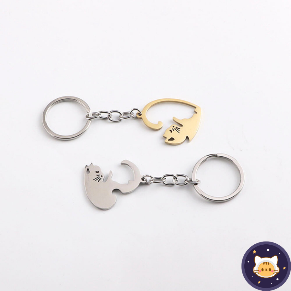 OYEN PLANET Cat Heart Shape Keychain Couple Matching Boyfriend ...