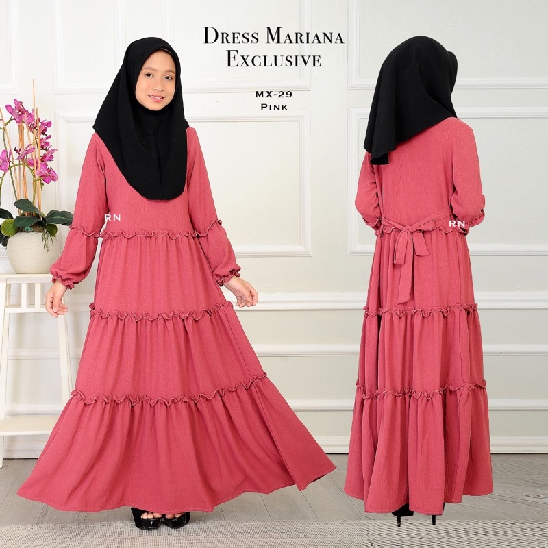 Mariana Dress Kids Gaun Labuh Kembang Budak Perempuan Jubah Hitam Putih ...