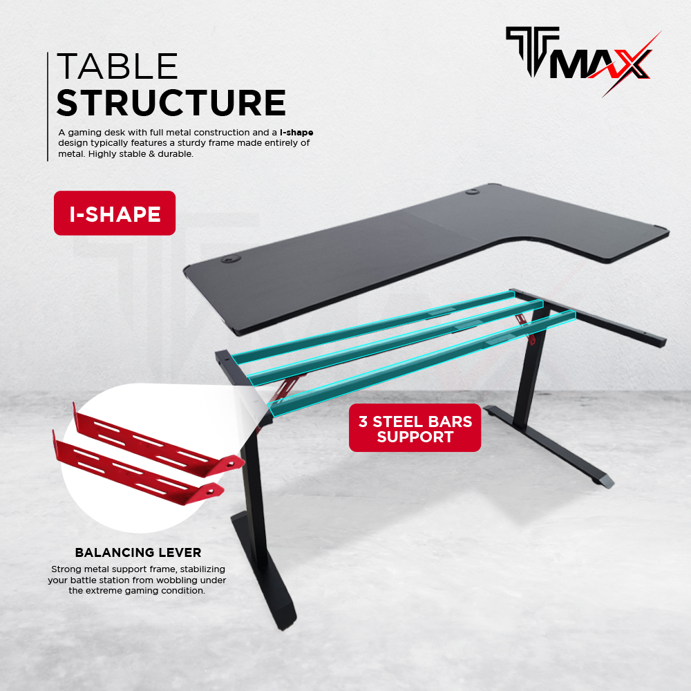 TMAX L160cm L-Shape Gaming Table Study Table Working Desk With RGB ...