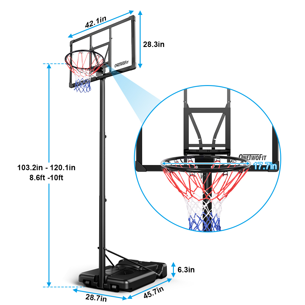 OneTwoFit Basketball Hoop Adult Children Adjustable Height Movable ...