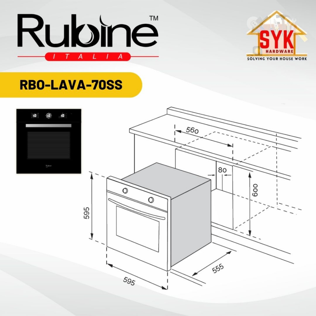 SYK Free Shipping Rubine RBO-CAVO-60BL Build In Oven 60 Liters Electric ...