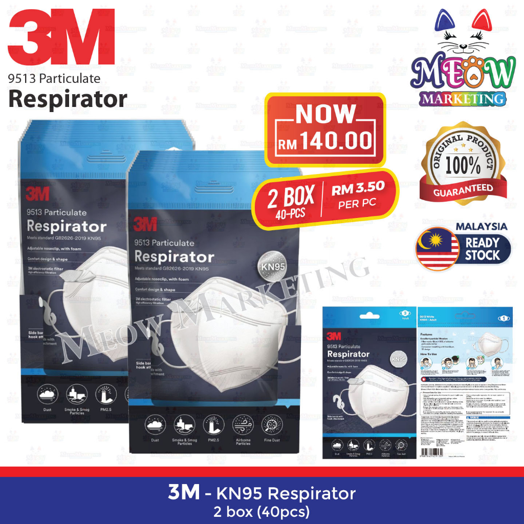3M Respirator KN95 9513 Face Mask - 1 box (20pcs) / 2 box (40pcs ...