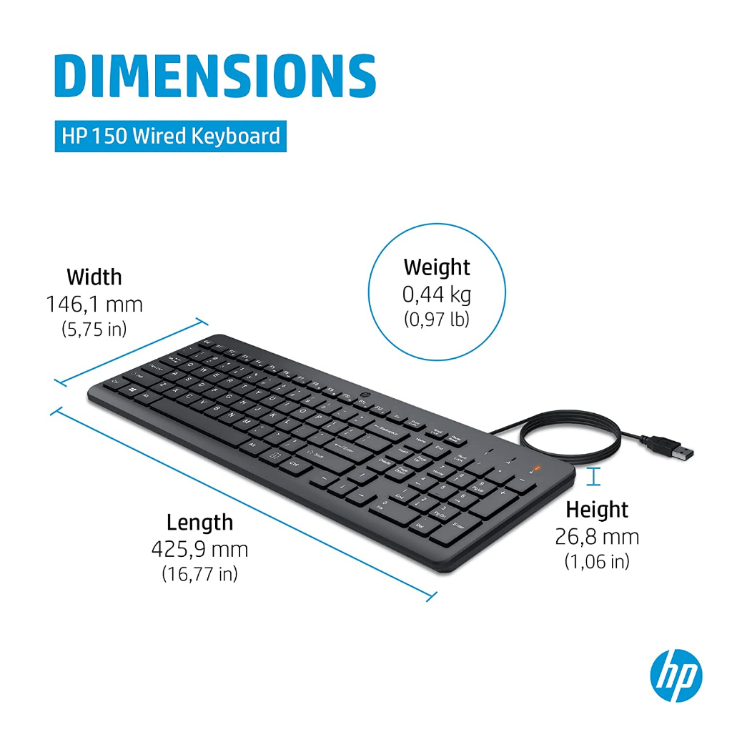 HP 150 Wired USB Keyboard 664R5AA | Shopee Malaysia