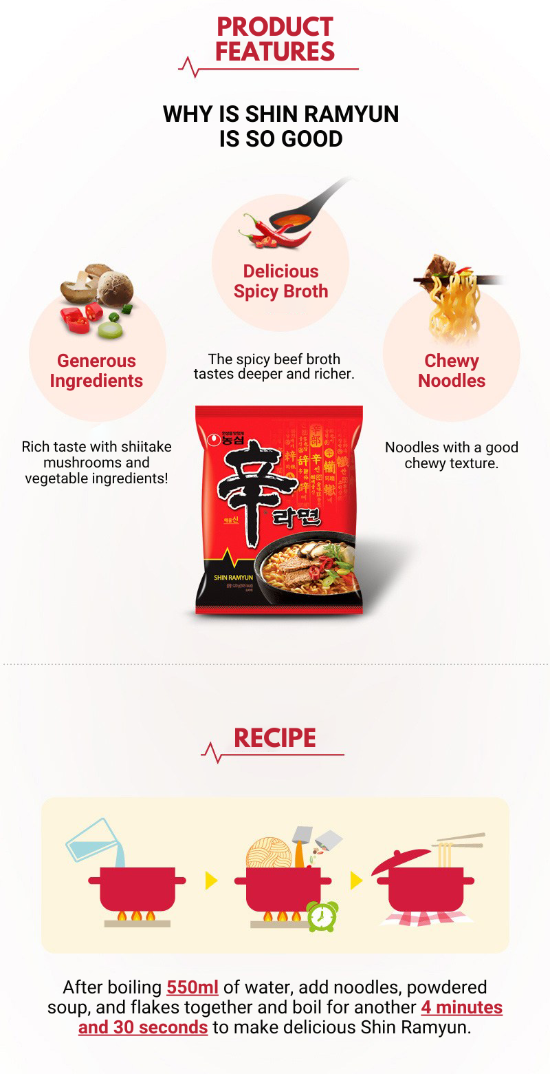 韩版进口辛拉面 Korea NongShim Shin Ramyun Instant Noodle (NON-HALAL) 5packs x ...