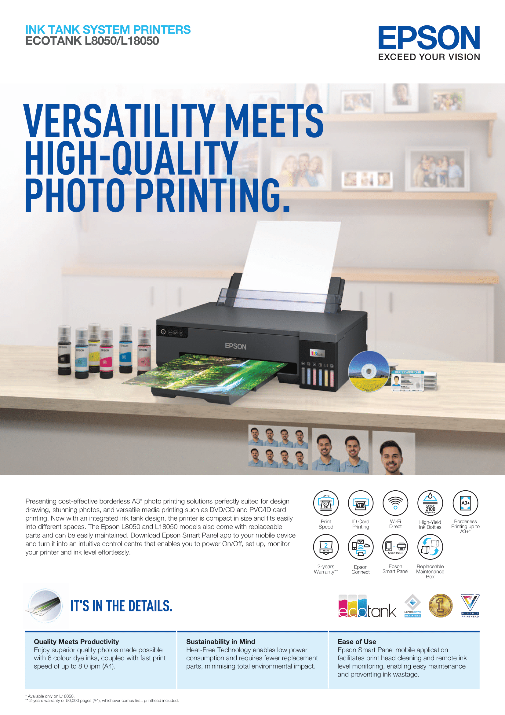 Epson EcoTank L8050 Ink Tank Printer with 6 Colour Ink Dyes for High ...