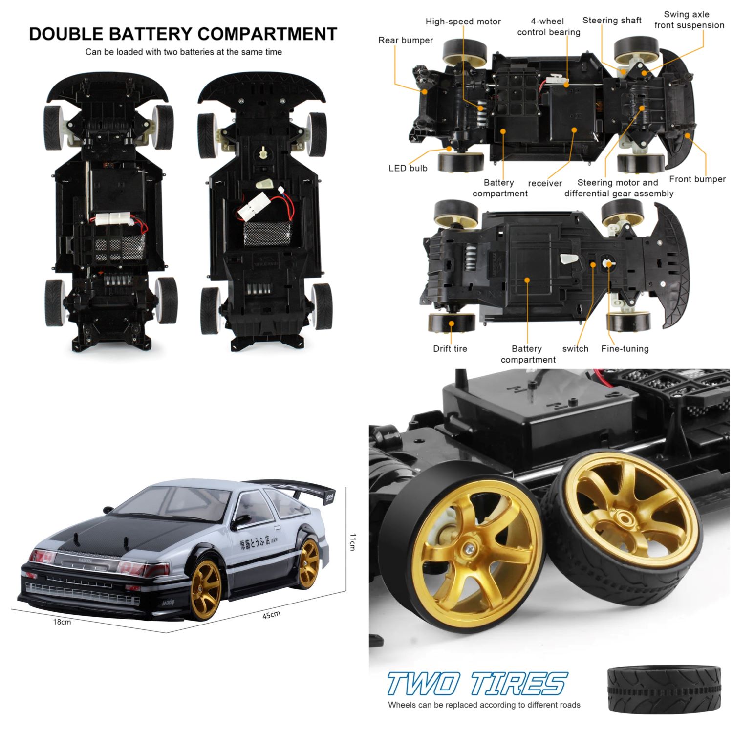 [2 Bateri Set] TURBO 70kmh RC Drift 1:10 4WD 2.4Ghz High Speed Racing ...