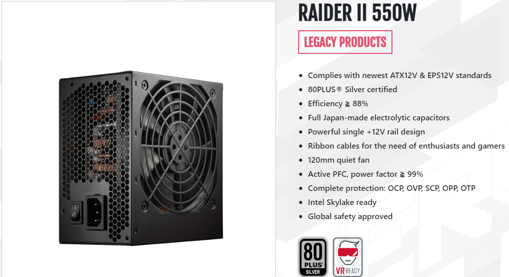 FSP RAIDER II 80 PLUS SILVER ( 550W / 650W / 750W ) ( FSP-RA2-550 / FSP ...