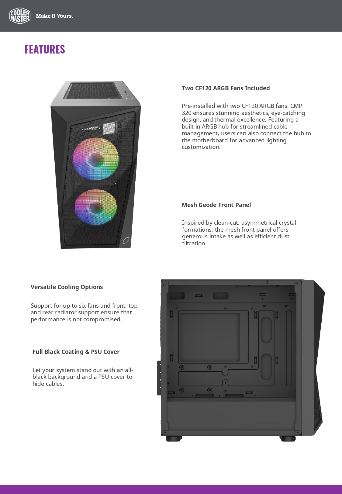 Cooler Master CMP 320 ARGB M-ATX PC Case - Black CP320-KGNN-S00/CP320 ...