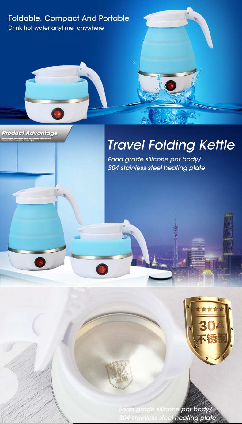 Foldable Silicone Electric Kettle Portable Mini Travel Kettle 0.6L600ml ...