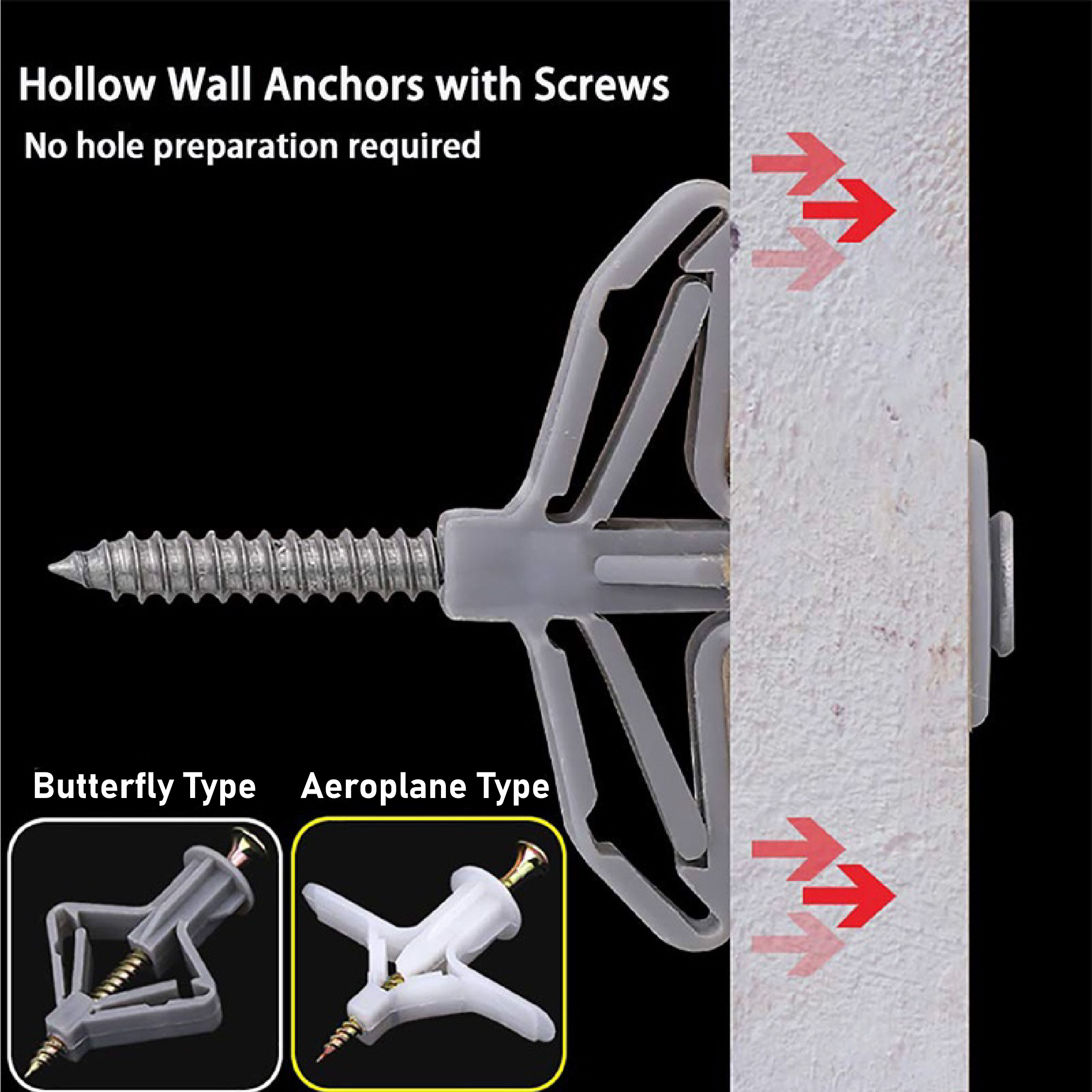 Nylon Butterfly Aircraft Aeroplane Clip Drywall Anchor Kit Partition ...