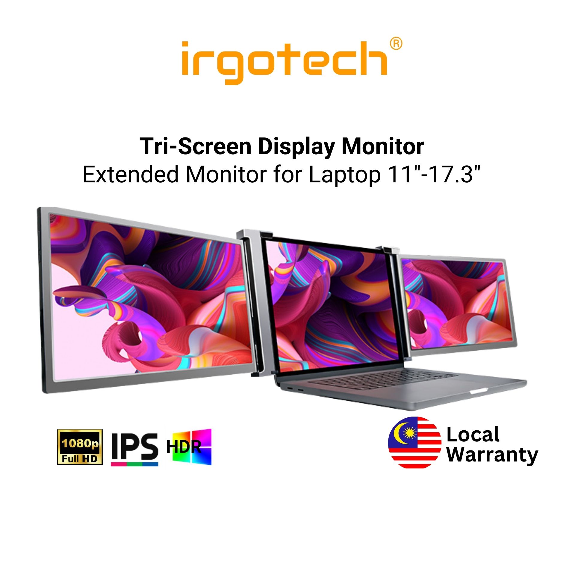 IRGOTECH Tri Screen Display Dual Portable Monitor Laptop, Extended ...