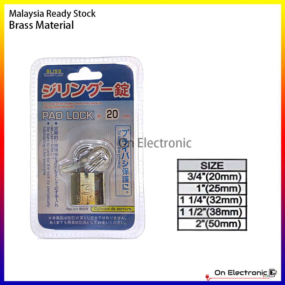 BLISS TITANIUM GOLD PLATED BRASS PAD SECURITY LOCK 锁头 20/25/32/38/50MM ...