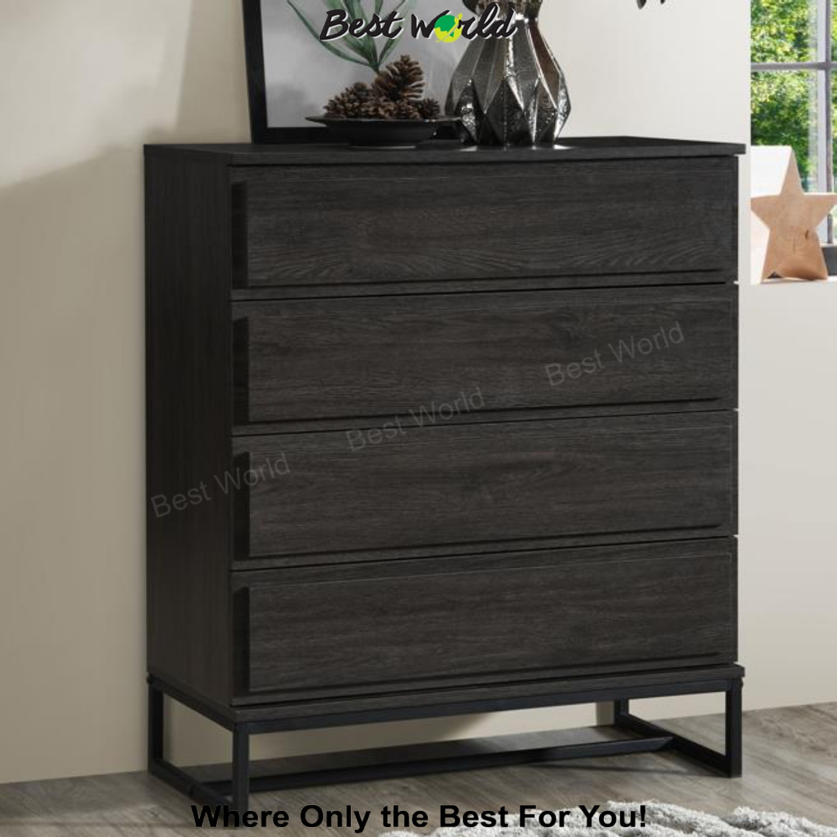 BARROS Chest of Drawers in 4 Drawers with Metal Frame Leg/Almari 4 Laci ...