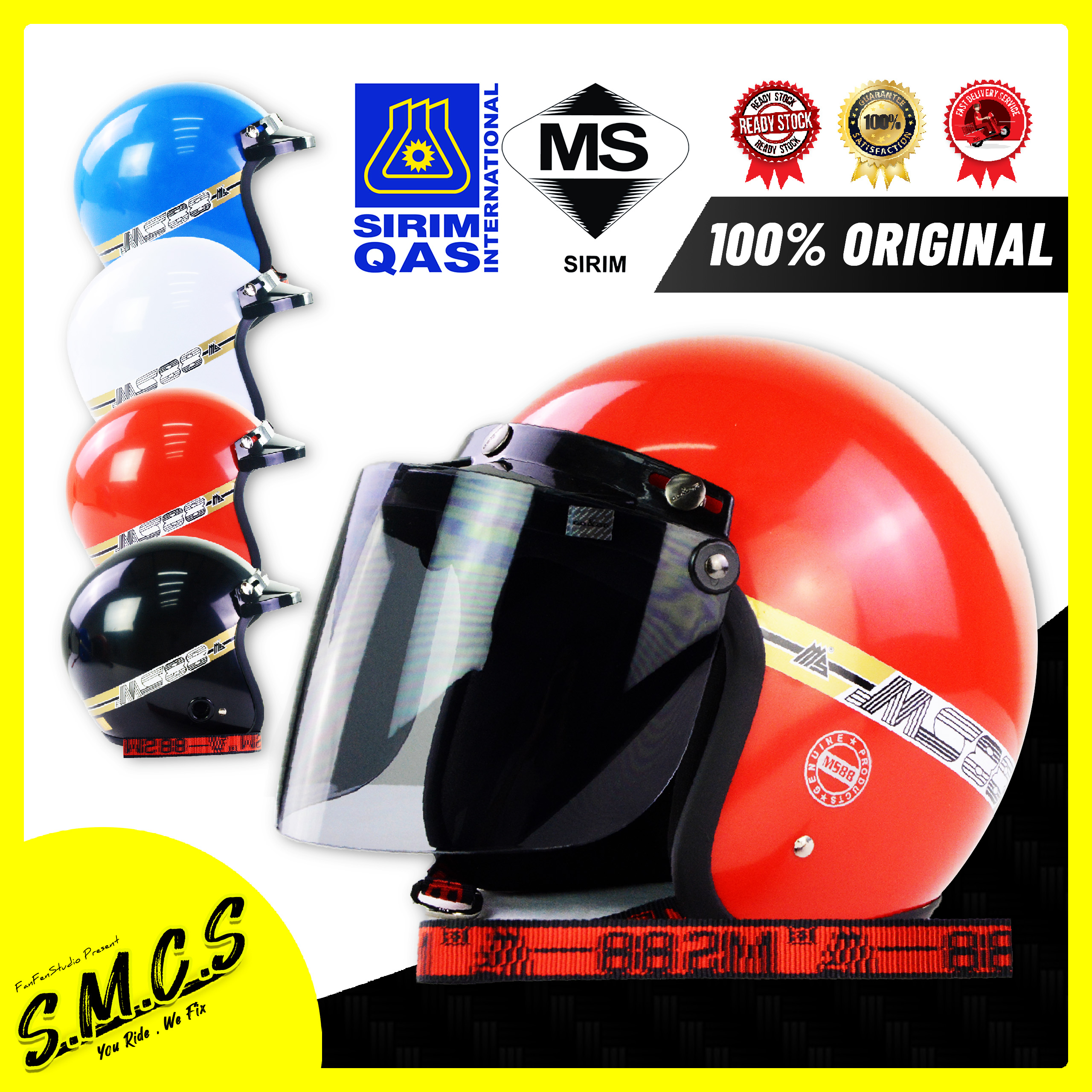 MS88 Helmet Siap Tinted Visor MS Tali Tulisan Merah [𝟭𝟬𝟬%𝗢𝗥𝗜𝗚𝗜𝗡𝗔𝗟 ...