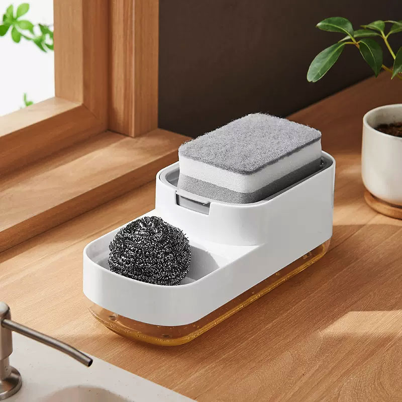 2 in 1 Kitchen Dish Wash Soap Dispenser Sponge Box Holder Scrubber ...
