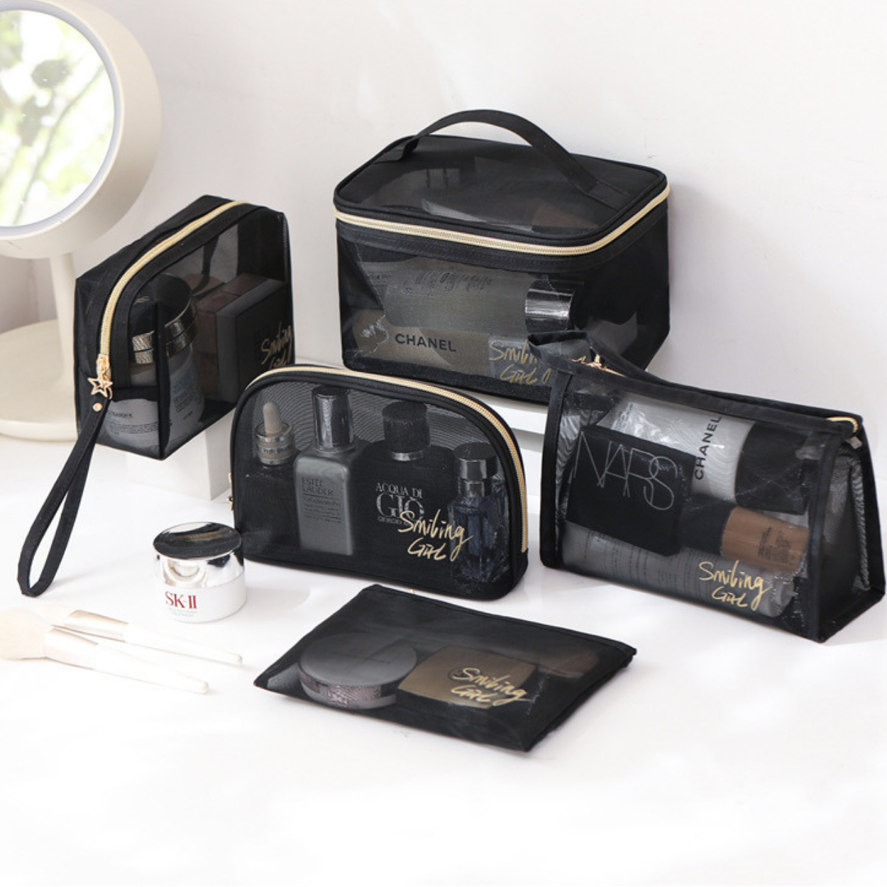 Cosmetic Storage Bag Makeup Bag Mesh Zipper Beg Besar Makeup ...