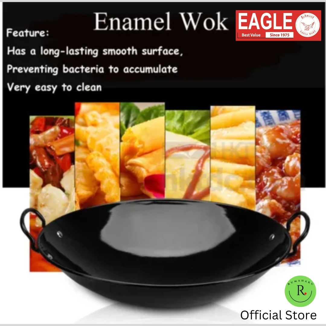 EAGLE Kuali Hitam/Iron Wok/ 2 Tangkai Enamel Wok Kwali Hitam/ Kuali ...