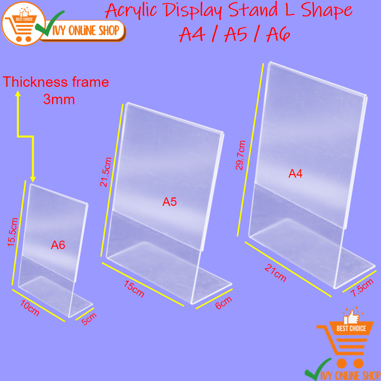 Ready Stock Acrylic L Shape A4 / A5 / A6 Stand Display Stand | Shopee ...