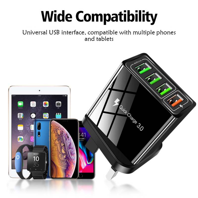 Portable Fast Charging Adapter 24W 4 USB Port Mobile Charger Adapter QC ...