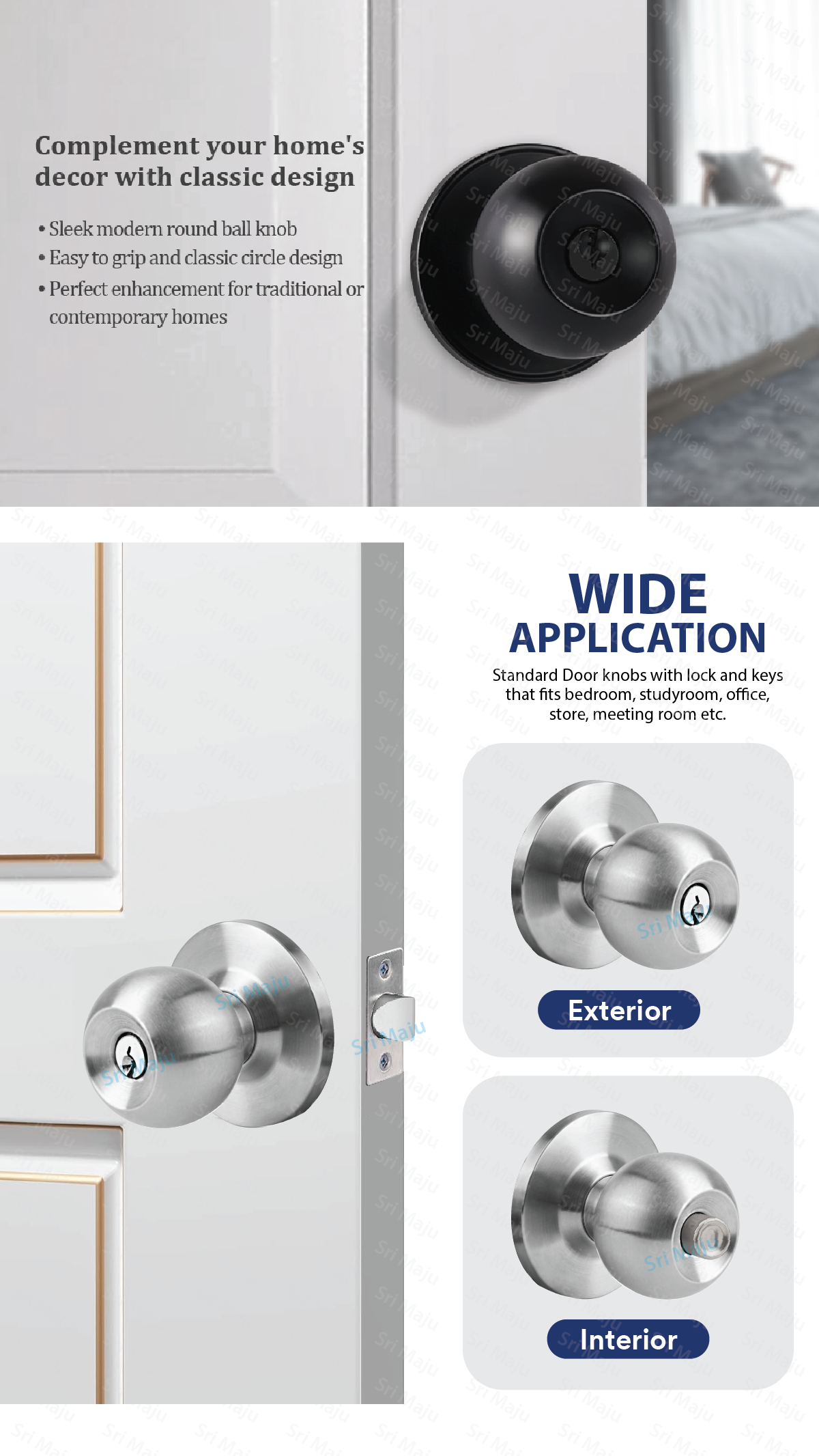 MAJU Armor ACL 4300 SN Stainless Steel 304 Cylindrical Cylinder Door Lock Anti Rust Tombol Pintu ...