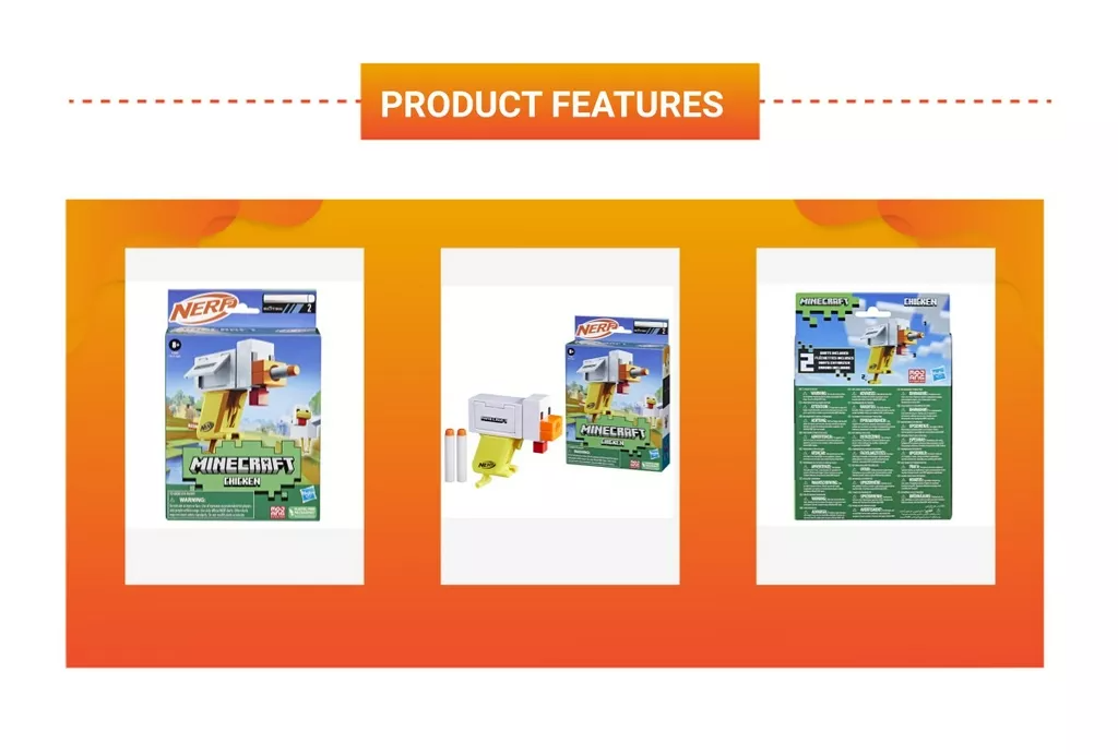 Nerf MicroShots Minecraft Chicken Blaster, Includes 2 Nerf Elite Foam ...