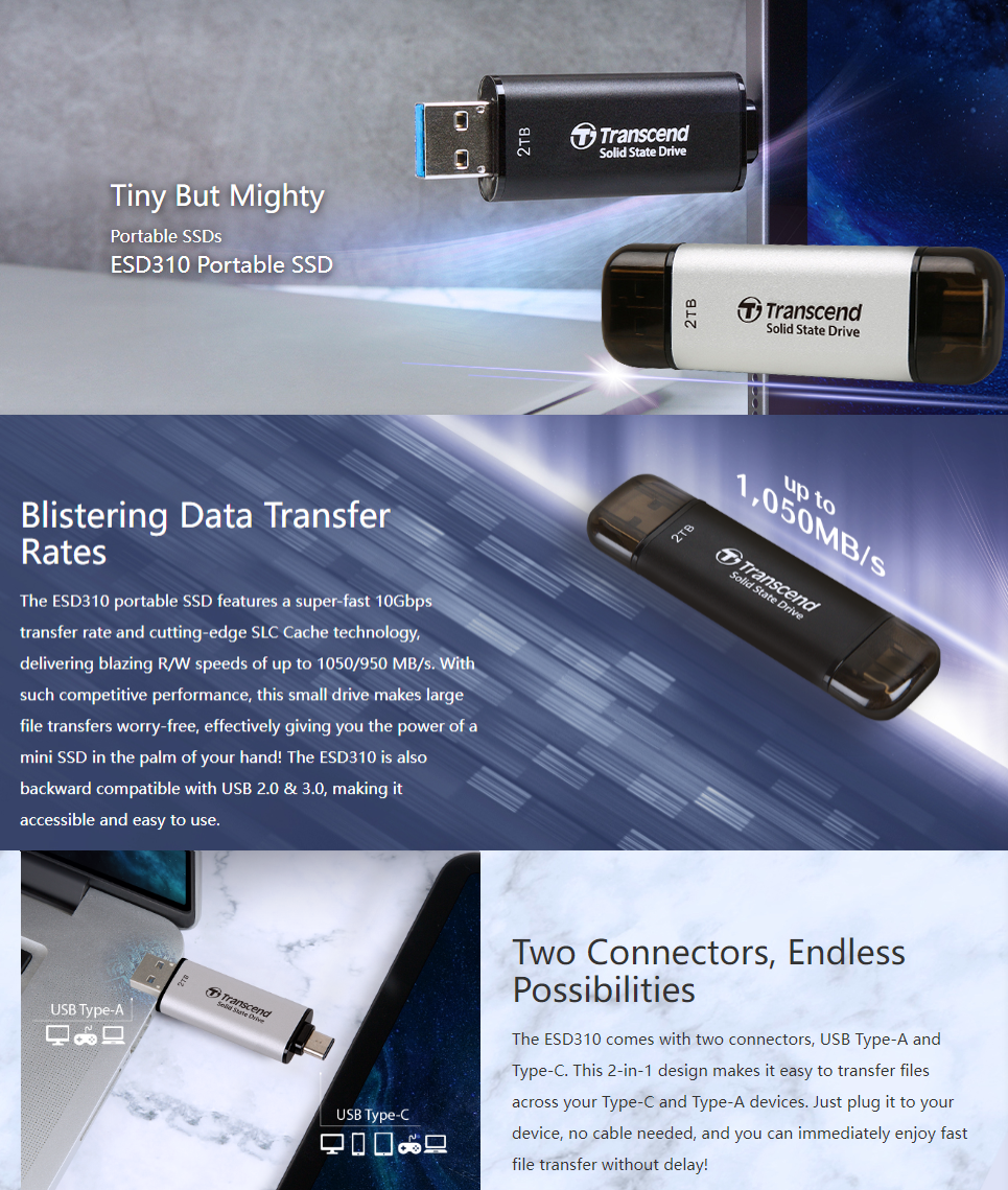 Transcend SSD ESD310 ( ESD310C ESD310S ) Dual USB 10Gbps Portable OTG ...