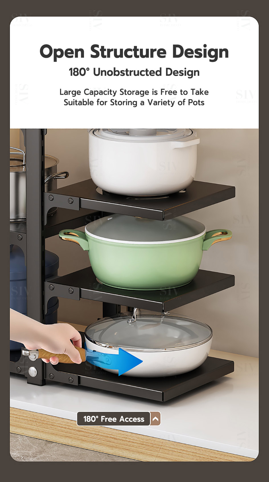 SIV 2-5 Tiers Adjustable Pot and Pan Rack Organizer Rak Bawah Sinki ...