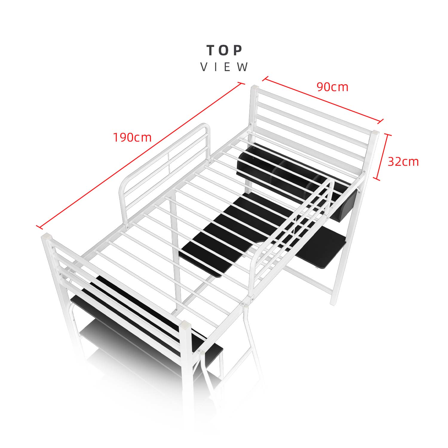 KitchenZ 3V Loft Single Size Bed Frame with Study Table & Book Shelves ...
