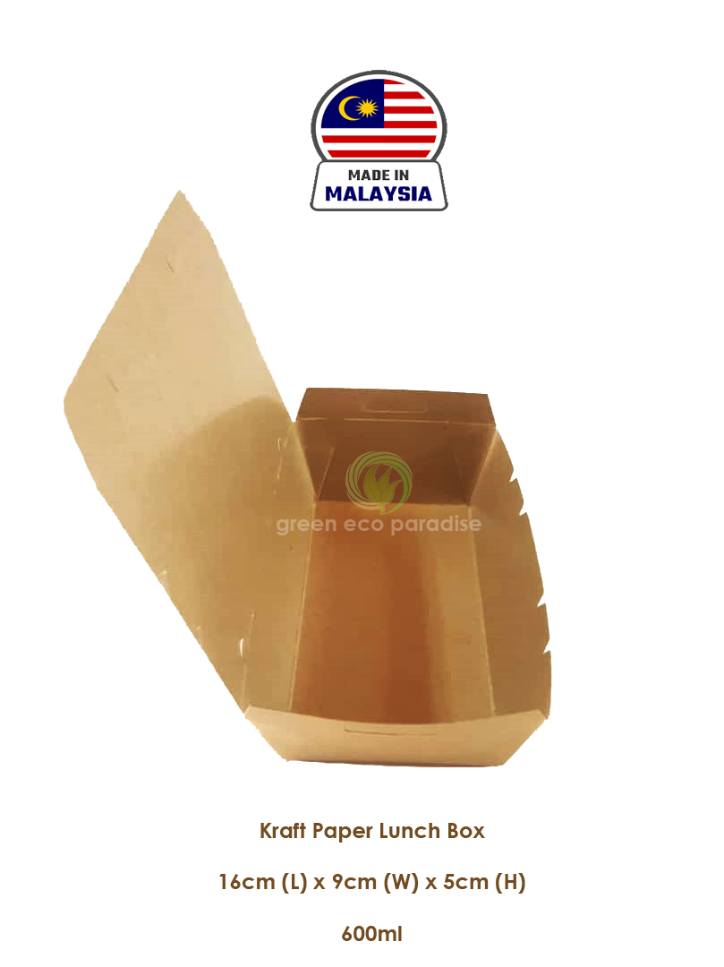 Kraft Paper Lunch Box Brown 50 pieces 600ml Strong Lunch Box | Shopee ...