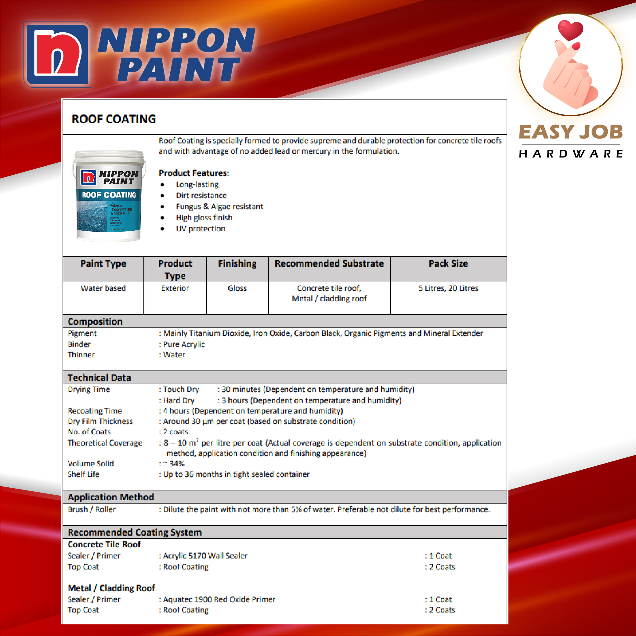5L Nippon Roof Coating Nippon Roof Paint Cat Bumbung Cat Atap Rumah Cat ...