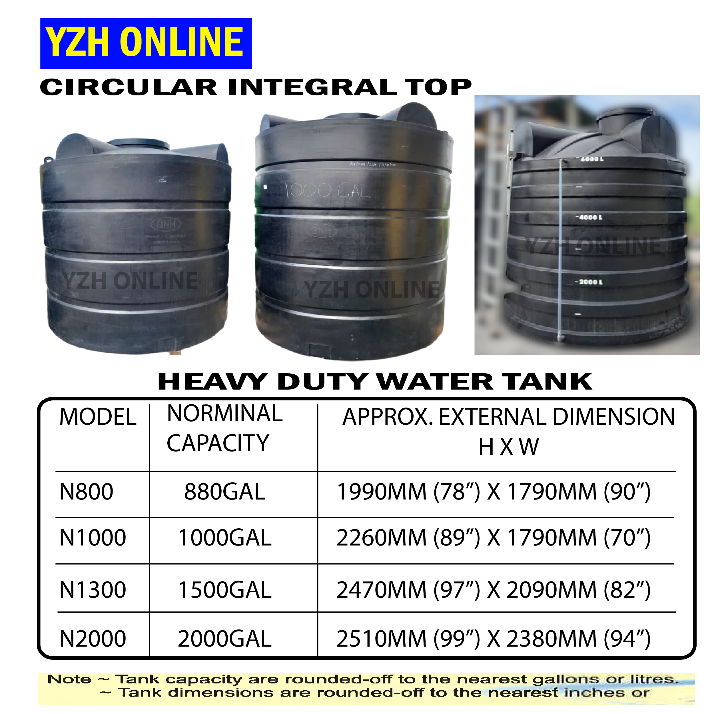 BNH Poly Water Tank Close Top 800Gallon - 2000Gallon with / without ...