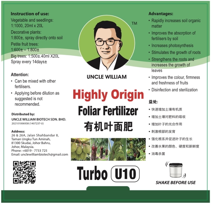 Uncle William Biotech U10 Turbo 有机叶面肥 5 Litres | Shopee Malaysia