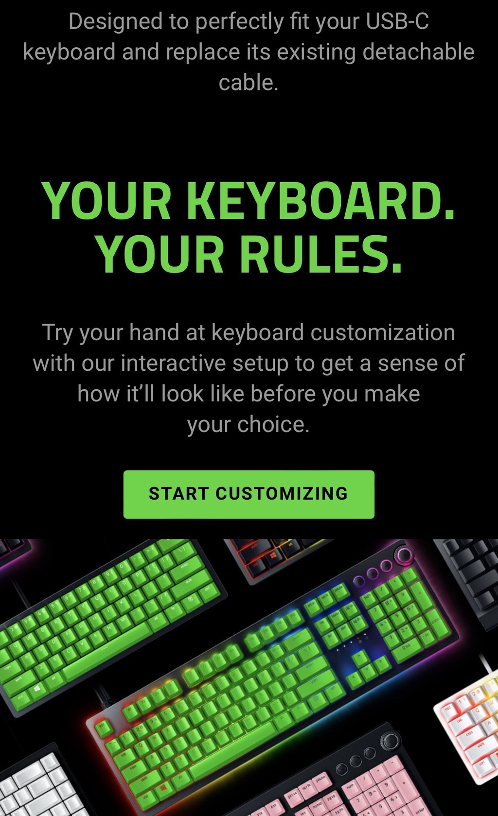 Razer PBT Keycap + Coiled Cable Upgrade Set - Colored Doubleshot PBT ...