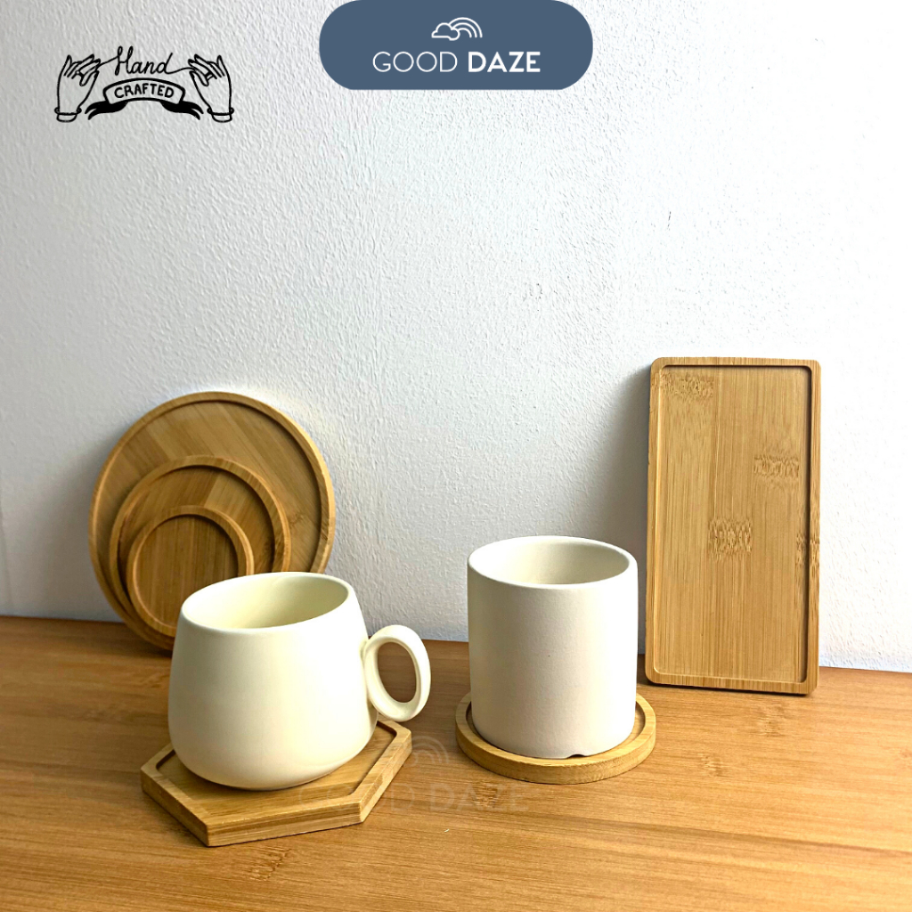 【GOOD DAZE】Bamboo Tray Coaster Cup Holder Coffee Cup Wood Coaster plant ...