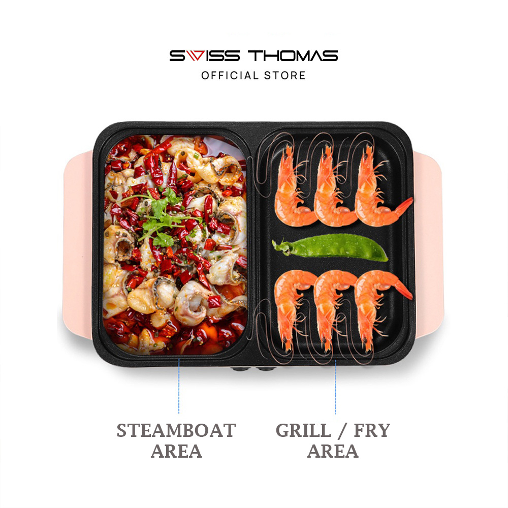 Swiss Thomas Multi Functional Cooker 2 In 1 Hot Pot & BBQ Grilled Pan ...